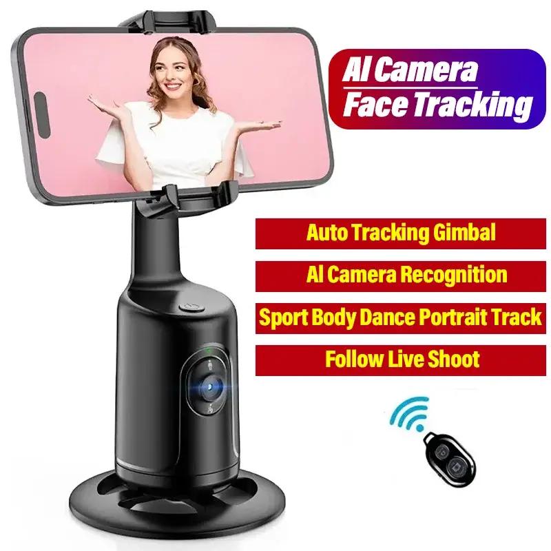 Auto Face Tracking Selfie Stick, 360° Rotation, Smart Cameraman Mount.