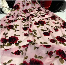 Bright Color Pink Rose Flower Silk Cotton Velvet Burnt Cloth Dress ...