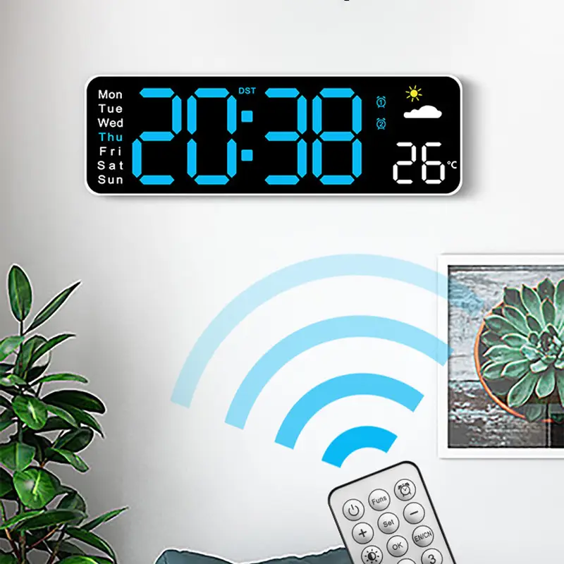 Large Led Digital Wall Clock With Remote Control And Dual Alarms.