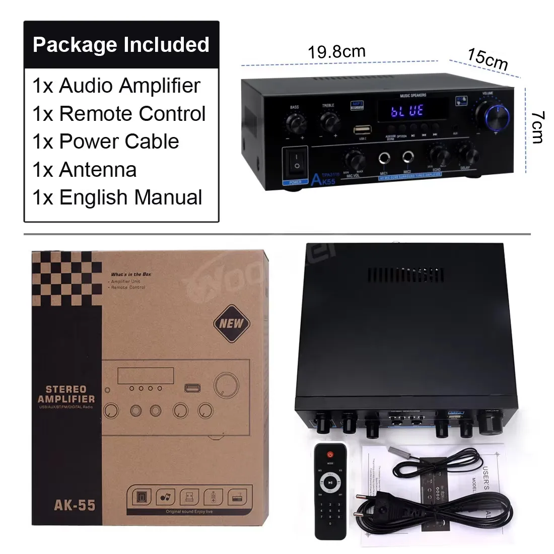 Woopker AK35/AK45/AK45 Pro/AK55 Digital Amplifier Bluetooth Sound ...