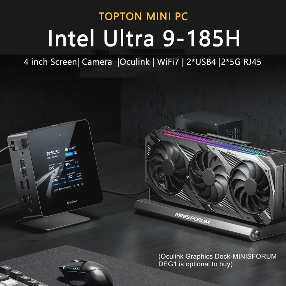 Ultra 9-185H Atomman Mini Pc, 4" Screen, 2Xusb4, 5G, Wifi7, Windows 11 ...