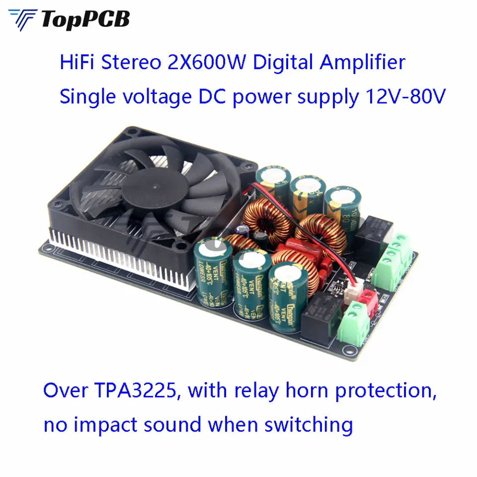 High-Power Dc 12-70V Stereo Amplifier Board For Speakers, Subwoofers ...