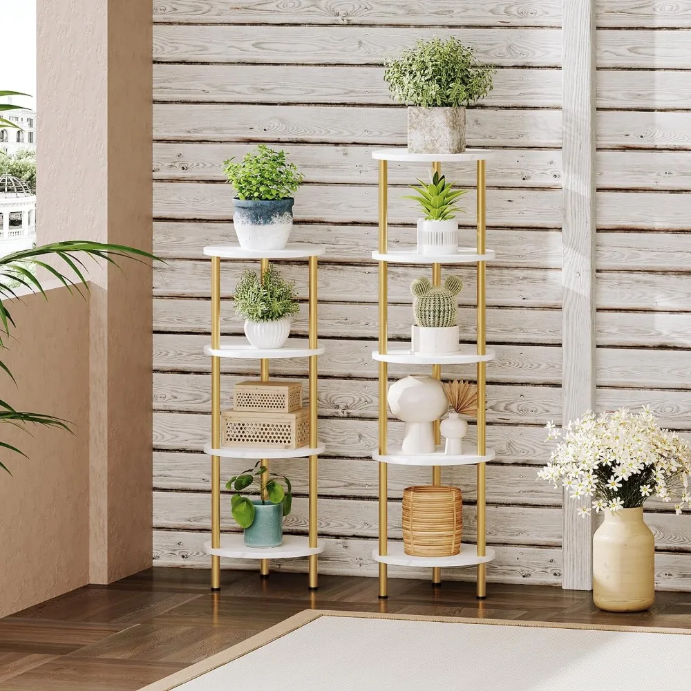 Corner Bookshelf, 5-Tier Round Standing Shelf, Modern Display Shelf ...