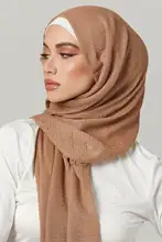 175*70cm Muslim Women Crinkle Hijab Scarf Soft Solid Cotton Head ...