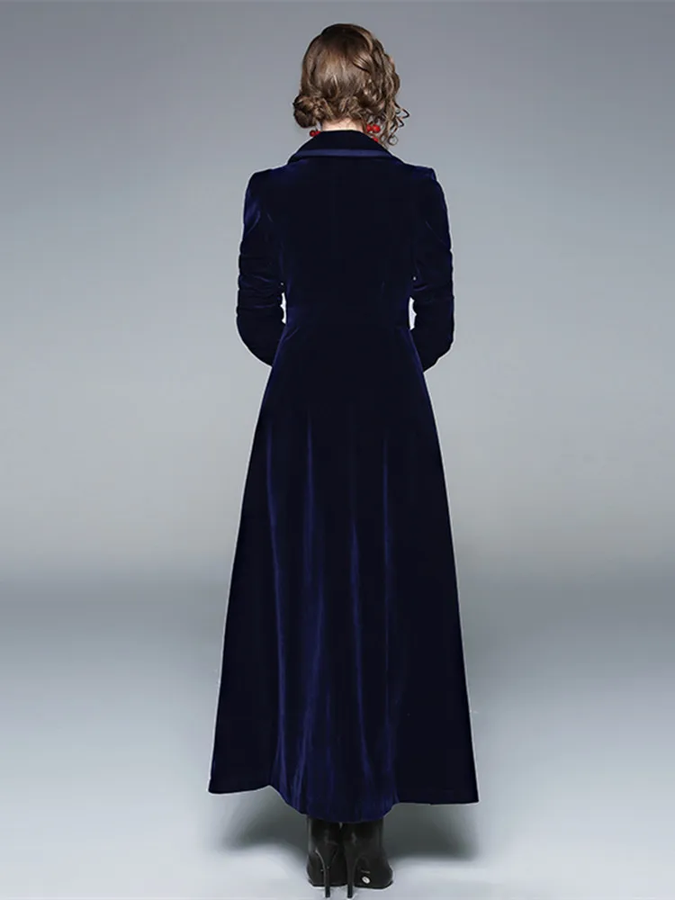Winter Runway Designer Women Vintage Notched Collar Wrap Black Velvet ...
