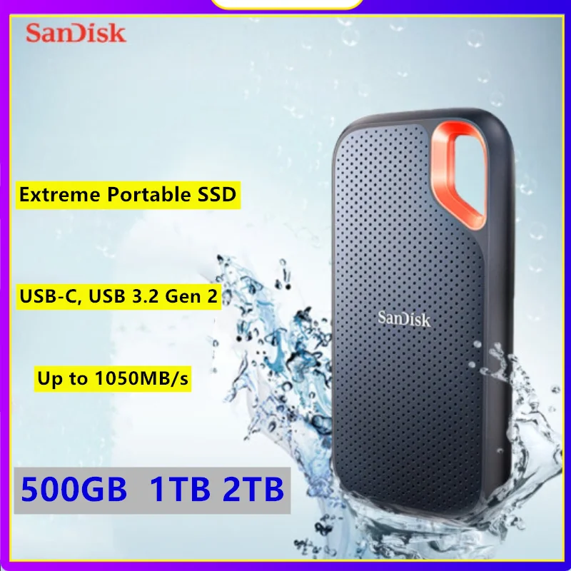 High-Speed Sandisk Portable Ssd, Up To 1050Mb/S, Usb-C, 500Gb To 4Tb Storage.
