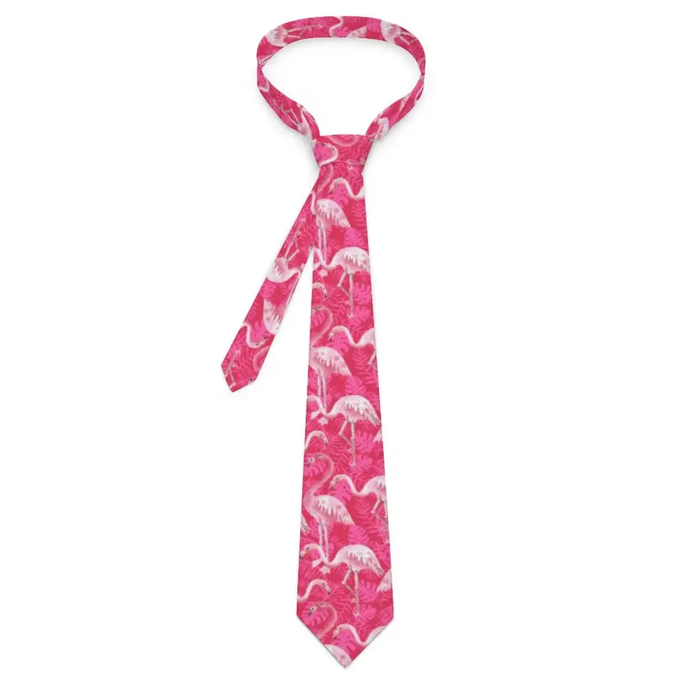Fancy Pink Flamingo Tie Tropical Bird Pattern Neck Ties Elegant Collar ...