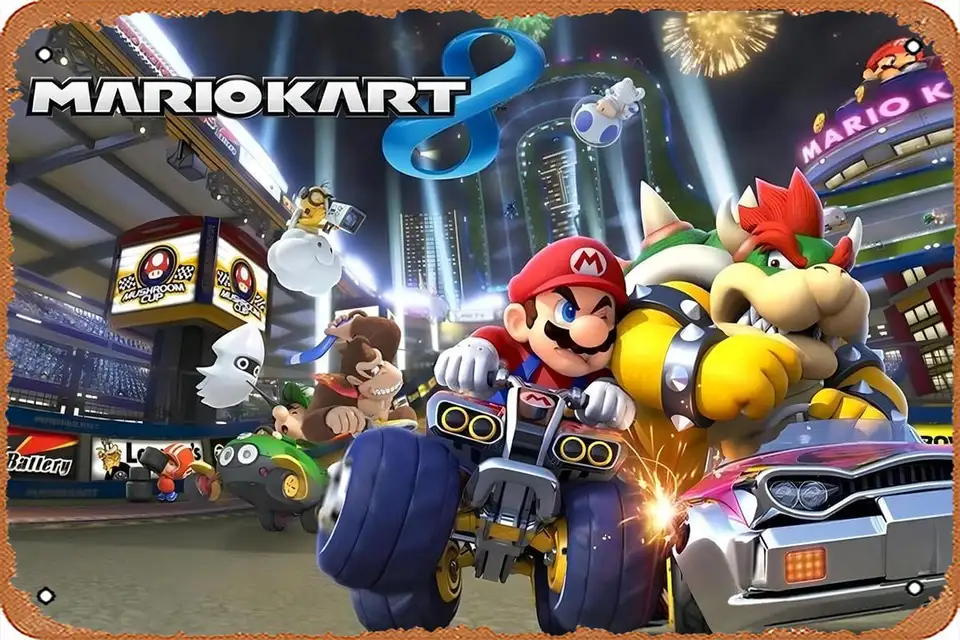 Collectible Metal Tin Sign: Mario Kart 8 Racers, 8X12 Inches!