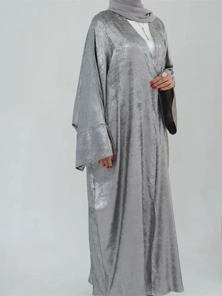 Ramadan Eid Shiny Batwing Satin Open Kimono Abaya Dubai Luxury 2024 Muslim Abayas For Women ...