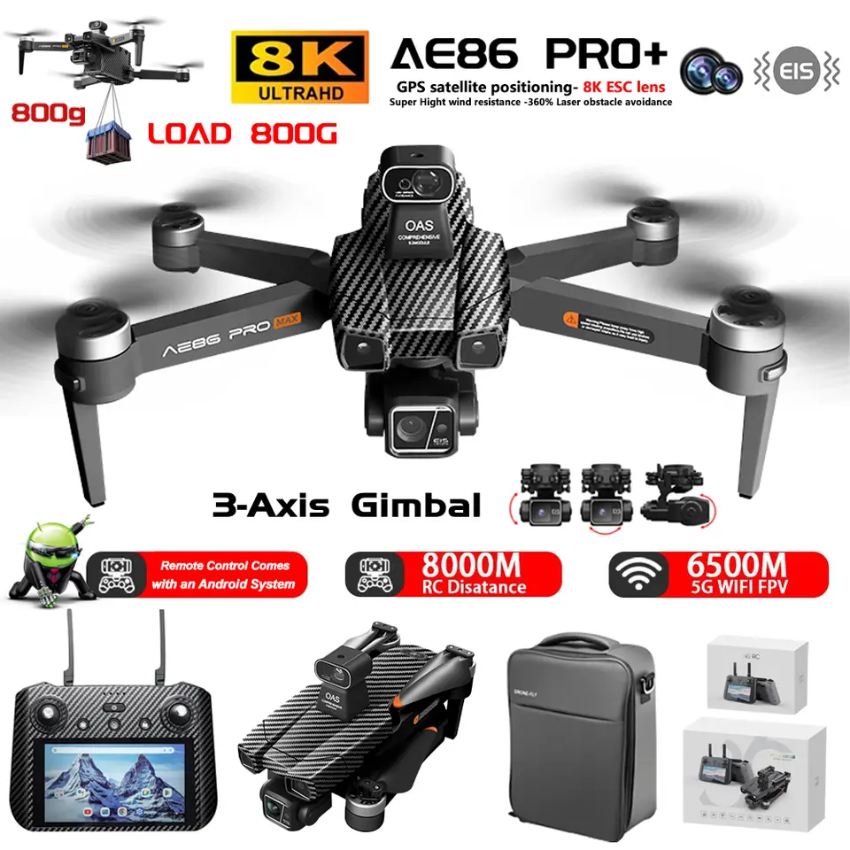 Ae86 Pro Max 8K Hd 5G Fpv Drone With 3-Axis Gimbal, 28 Min Flight Time