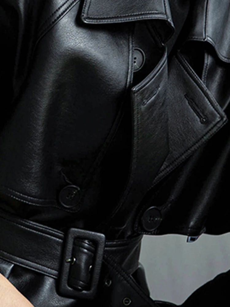 Lautaro Autumn Extra Long Oversized Black Faux Leather Trench Coat for ...