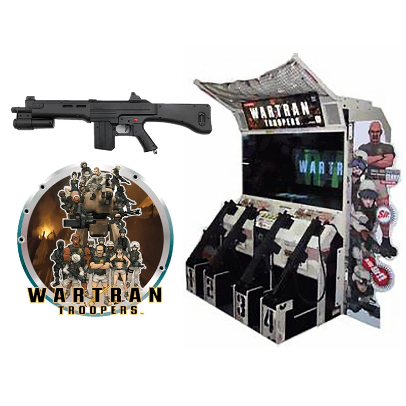 Arcade game with gun assembly and shooting machine.