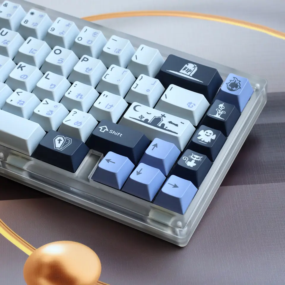 A sleek, customizable mechanical keyboard with unique keycaps.
