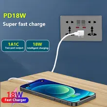 Quick Charge 18W Usb-C Wall Socket, Dual Usb Ports, Uk 13A, 110-250V