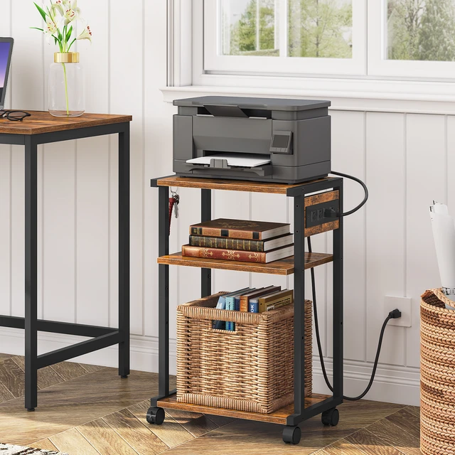 HOOBRO Industrial Printer Stand with Charging Station 3 Tier Printer Table Rolling Printer Cart with Adjustable Shelf and Hook AliExpress 1503