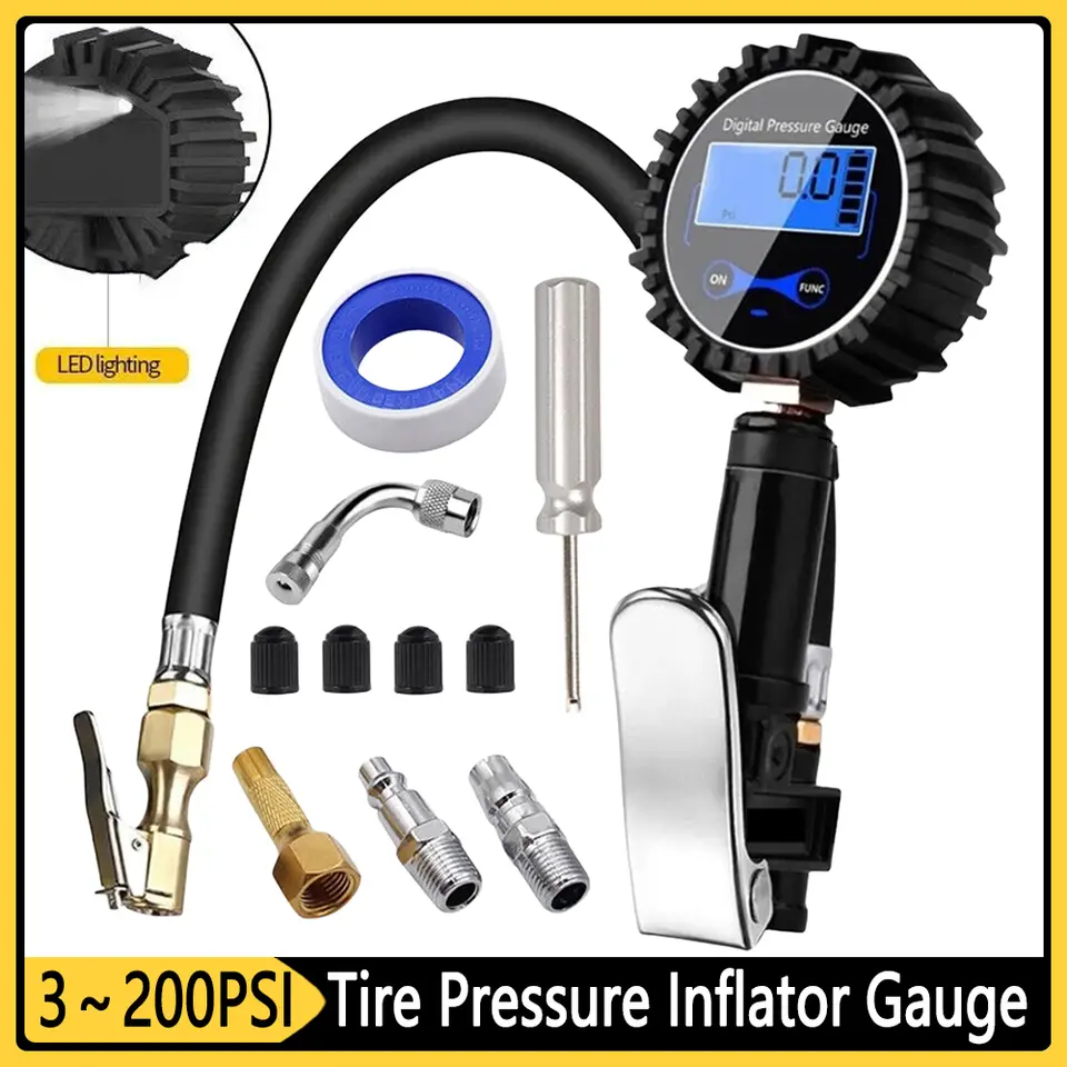 Digital Tire Pressure Gauge For Motorcycle, Aluminum Lcd Inflation Monitor.