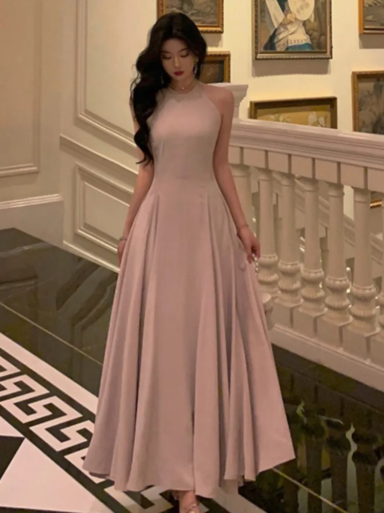 French Romantic Burgundy Evening Prom Dress Women Elegant Sleeveless A ...
