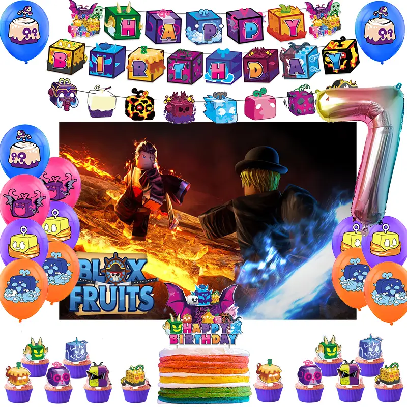 Blox Fruits Birthday Banner, Balloon Backdrop, Party Supplies