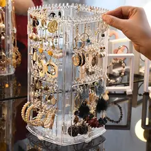 360 Degree Rotating Jewelry Storage Box Earring Display Stand Plastic ...