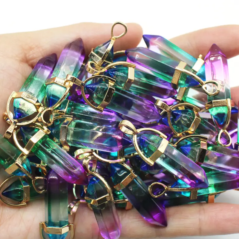New Fashion Glass Colorfull Pillar Point Charm Pendants for Jewelry ...