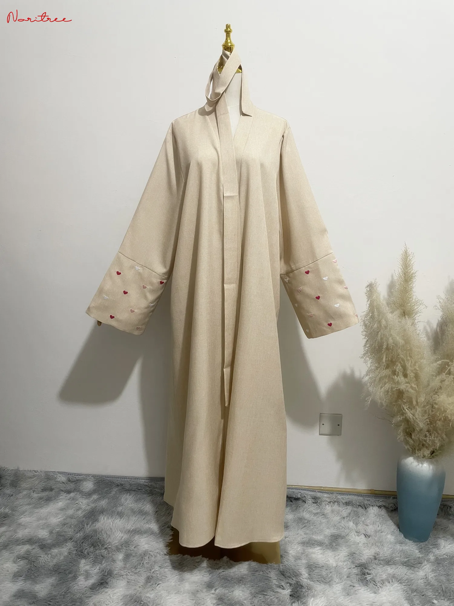 Love Embroidery Kimono With Belt Oversized Muslim Robe abaya syari ...