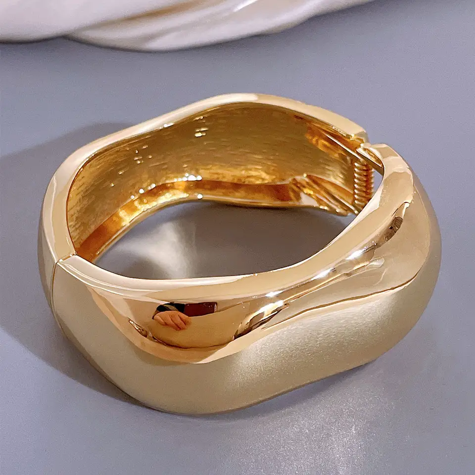 Exaggerated Gold Chunky Alloy Cuff Bangle For Women | Statement Jewelry