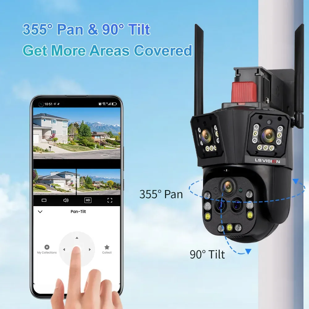 LS VISION 10K Outdoor WiFi Camera 20X Zoom Three Screen CCTV External ...