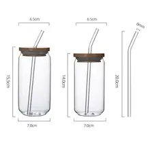 Translucent Glass Bubble Tea Cup With Bamboo Lid, 470Ml/550Ml.