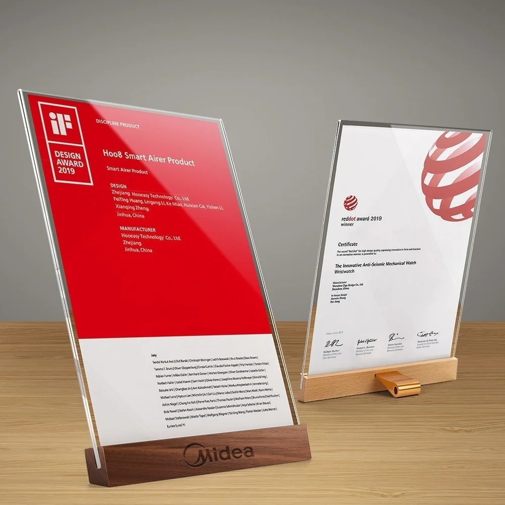 A4 Acrylic Certificate Stand Tabletop Document Frame 2 Wood Styles ...