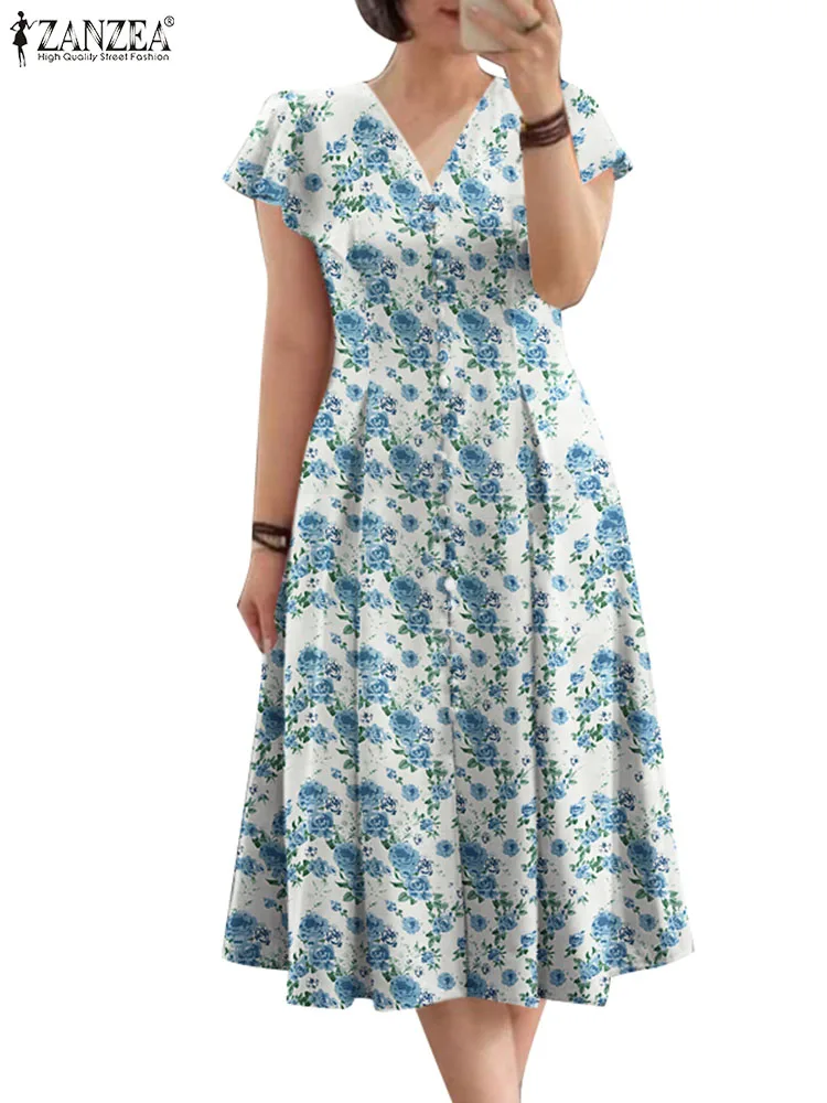 ZANZEA Bohemain Printed Dresses Summer Elegant Floral Dress Women Short ...