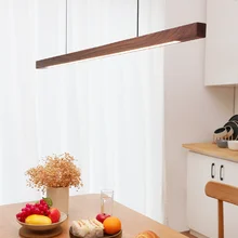 Wood Pendant Light LED Wooden Hanging Lamp LED Pendant Linear Light Wood Long Kitchen Island ...