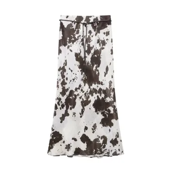 TRAF falda MIDI estampada para mujer con cinturón moda de primavera ...