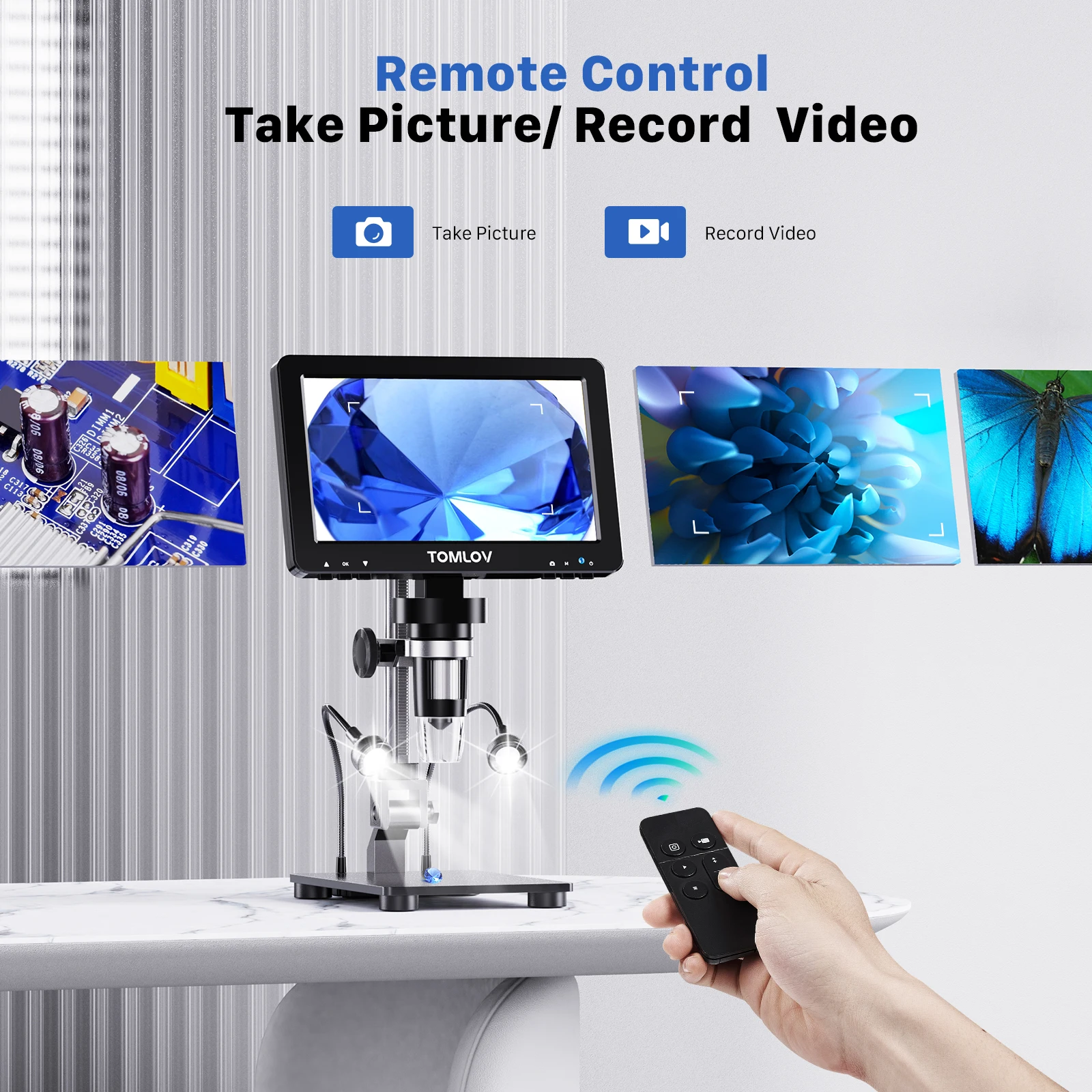 TOMLOV DM9 Pro HDMI Digital Microscope 7'' IPS Screen Microscopes 1200X ...