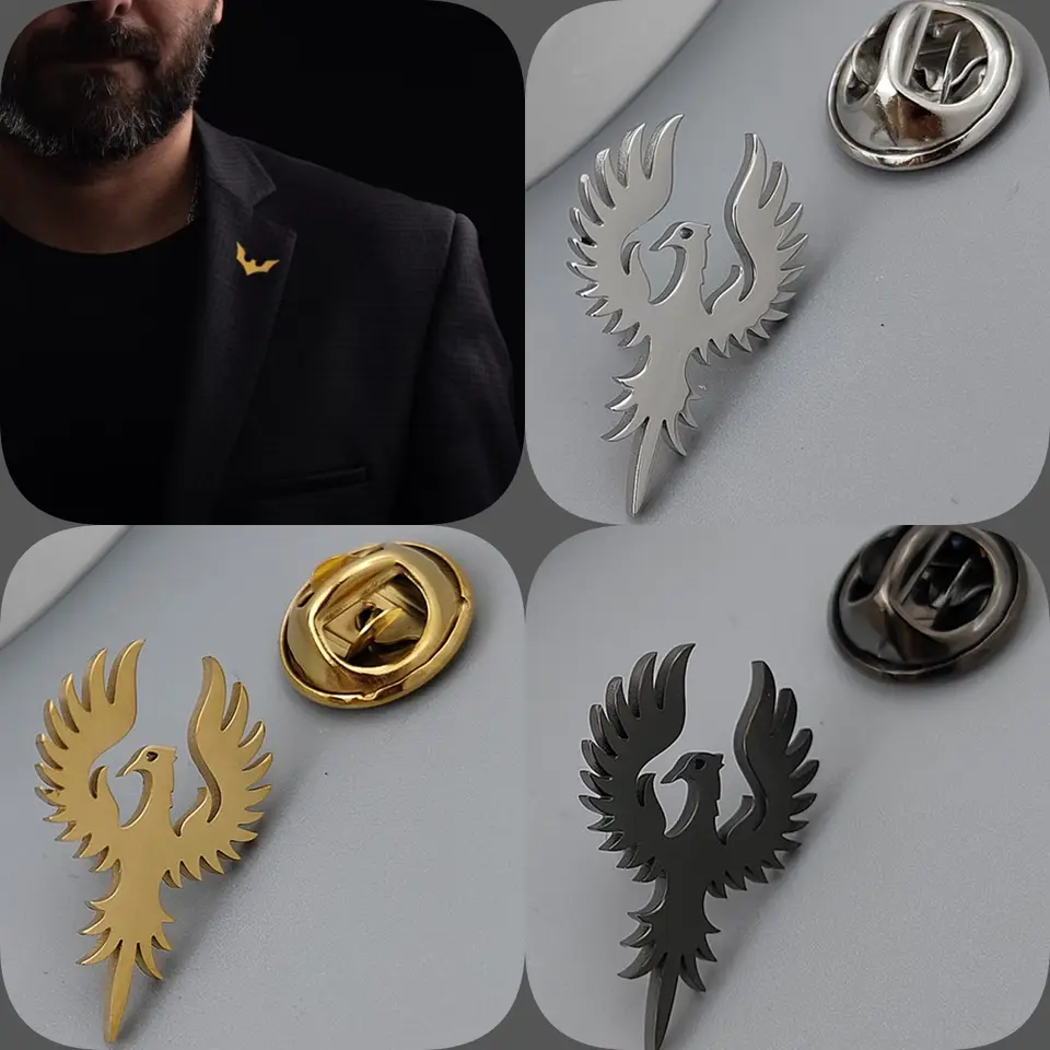 Gold-Plated Phoenix Brooch, Men'S Suit Accessory, Father'S Gift