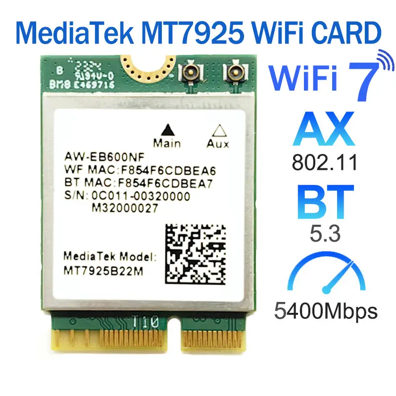 High-Speed Wifi 7 Adapter, 5400Mbps, Tri Band, Bluetooth 5.3, Win 11/Linux Compatible.