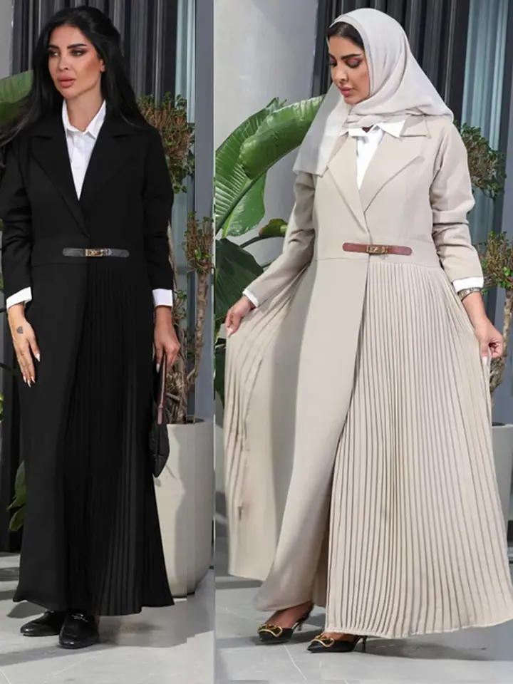 Eid-Themed Muslim Abaya, Long Pleated Cardigan, Morocco-Inspired Style.