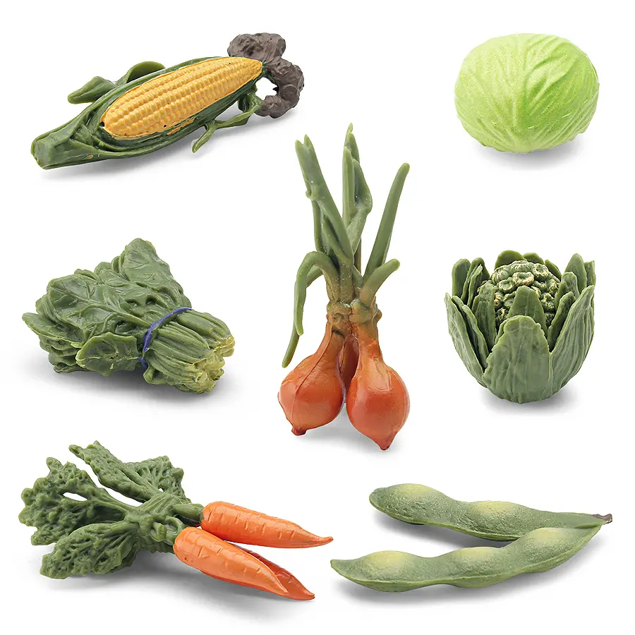 Figuras realistas de modelos de verduras, repollo, zanahoria, cebolla ...