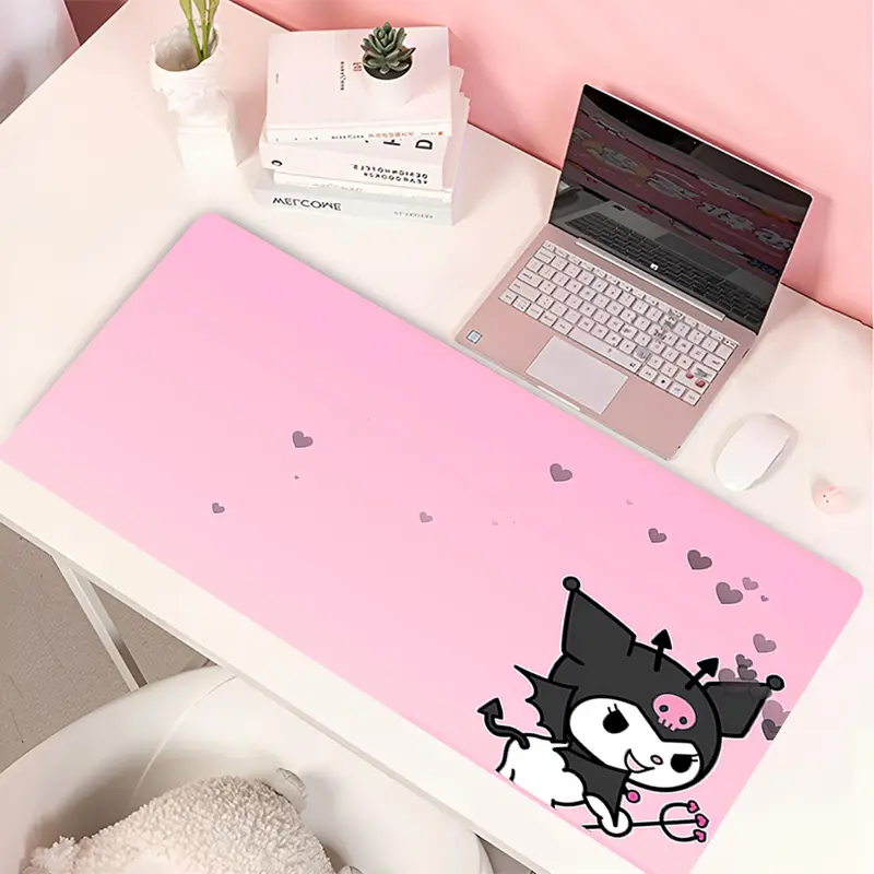 Pink Xxl Kuromi Mouse Pad, Anime Cute, Large Desk Rug.