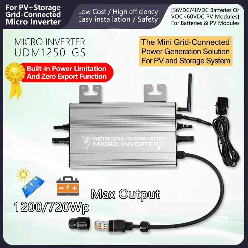 1200W Hybrid Micro Inverter Solar PV/Battery input 20-60V,Output 180 ...