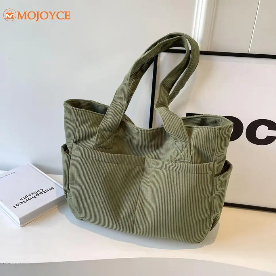 Corduroy Women'S Tote Bag, Multi Pockets, Large Capacity, Solid Color ...