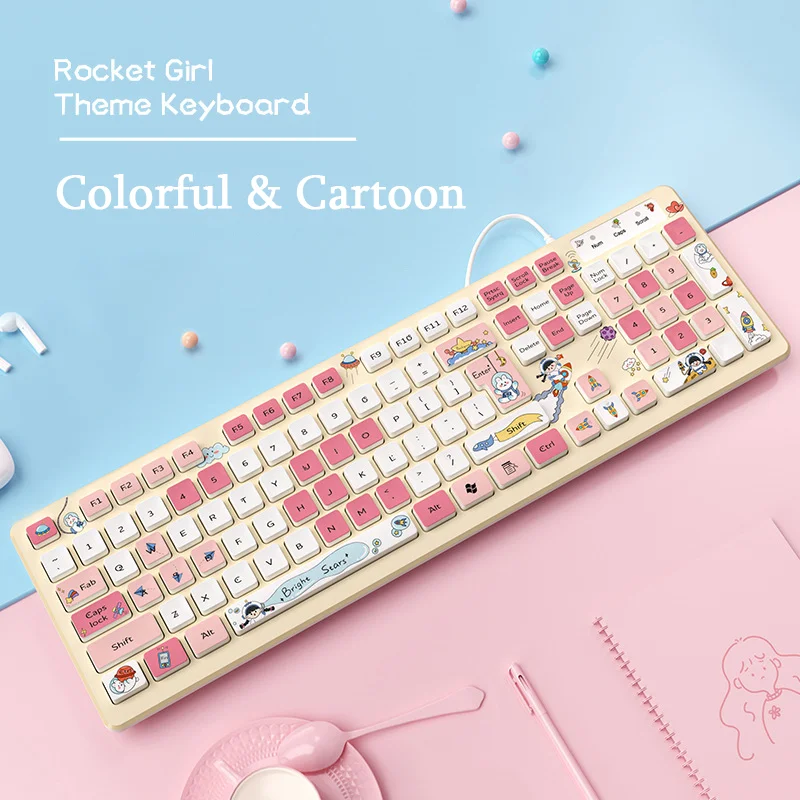 Cute Kawaii 104-Key Wireless Gaming Keyboard For Girl Gamers, Silent ...