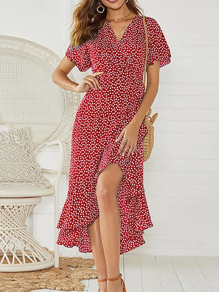 Summer Beach Maxi Dress Women Floral Print Boho Long Chiffon Dress ...