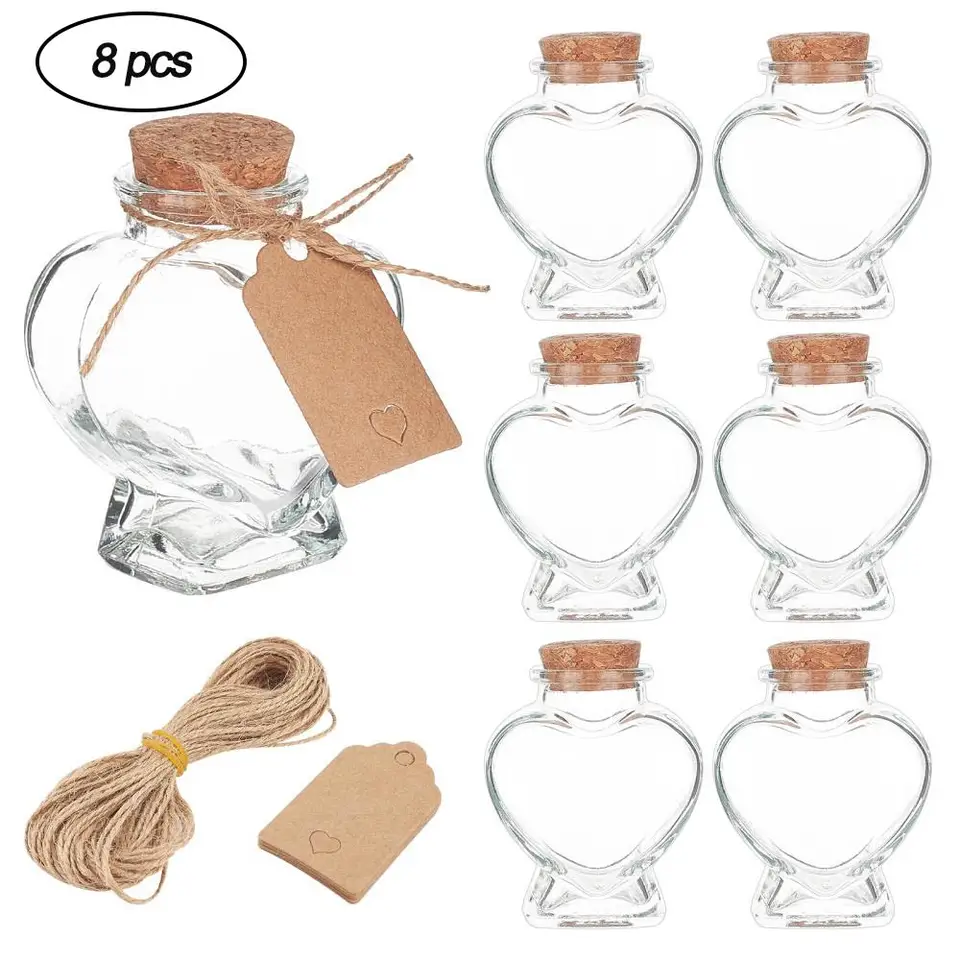 8Pcs New DIY Heart Shape Transparent Glass Bottles with Cork Stopper ...