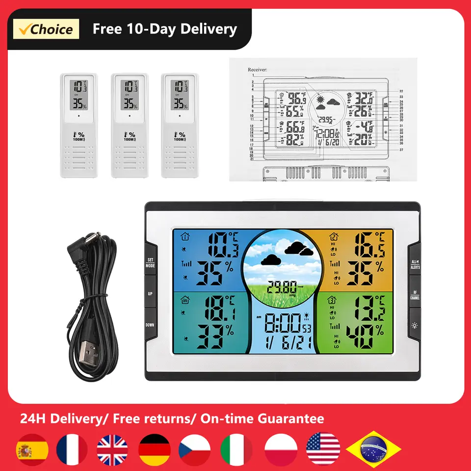 Discover The Perfect Weather Station For Your Warehouse Or Home! Alarm Clock + 3 Remote Sensors ...