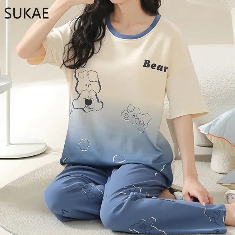 Summer Comfort: Sukae Plus Size Women'S Pajamas – Cotton Sleepwear, M-5Xl, Korean Style