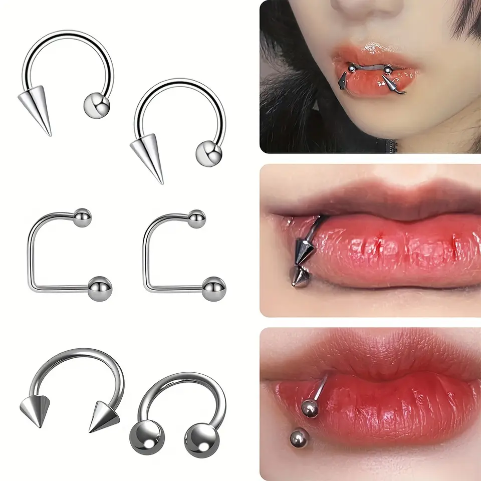 Stainless Steel Body Piercing Jewelry 16G Half Circle Earring 6Piece ...