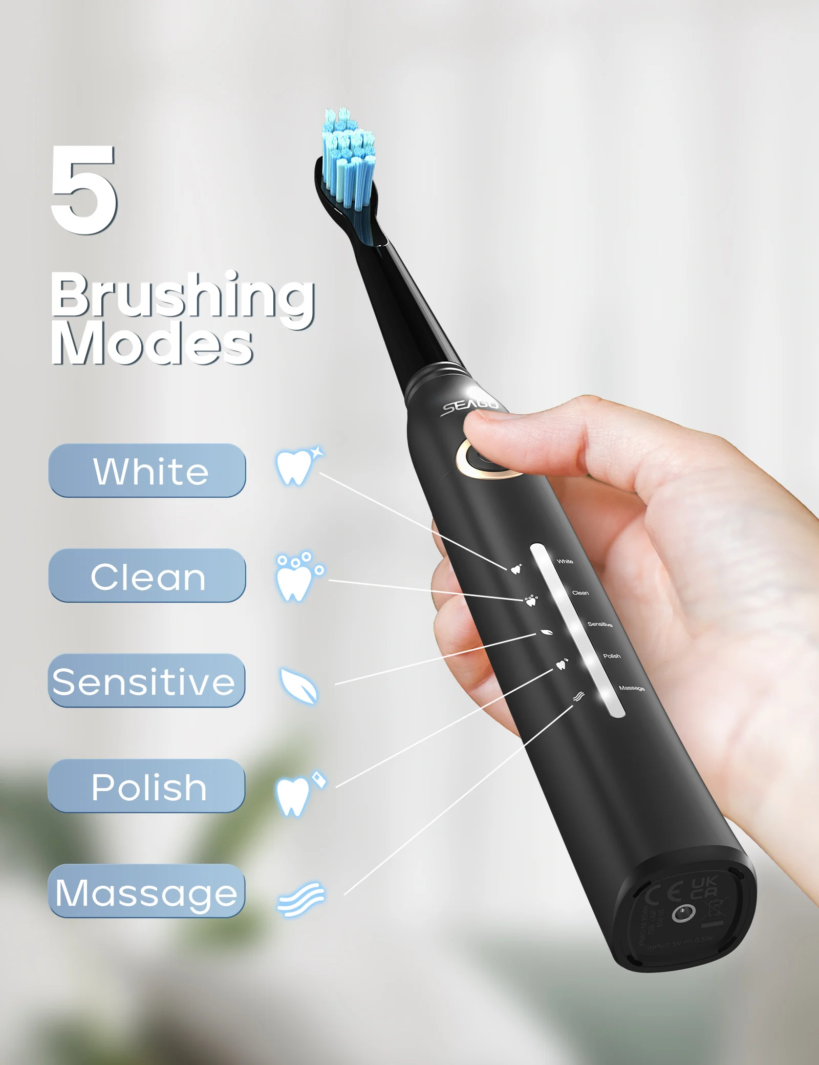 Seago Electric Toothbrush Adults Toothbrush 30 Days Long Battery Life ...