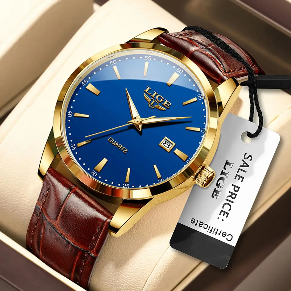 LIGE New Luxury Watch for Men Military Leather Man Wristwatch Quartz ...