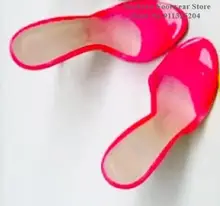 Surkova Neon Yellow Green PVC High Heel Slippers Thin High Heel Round ...