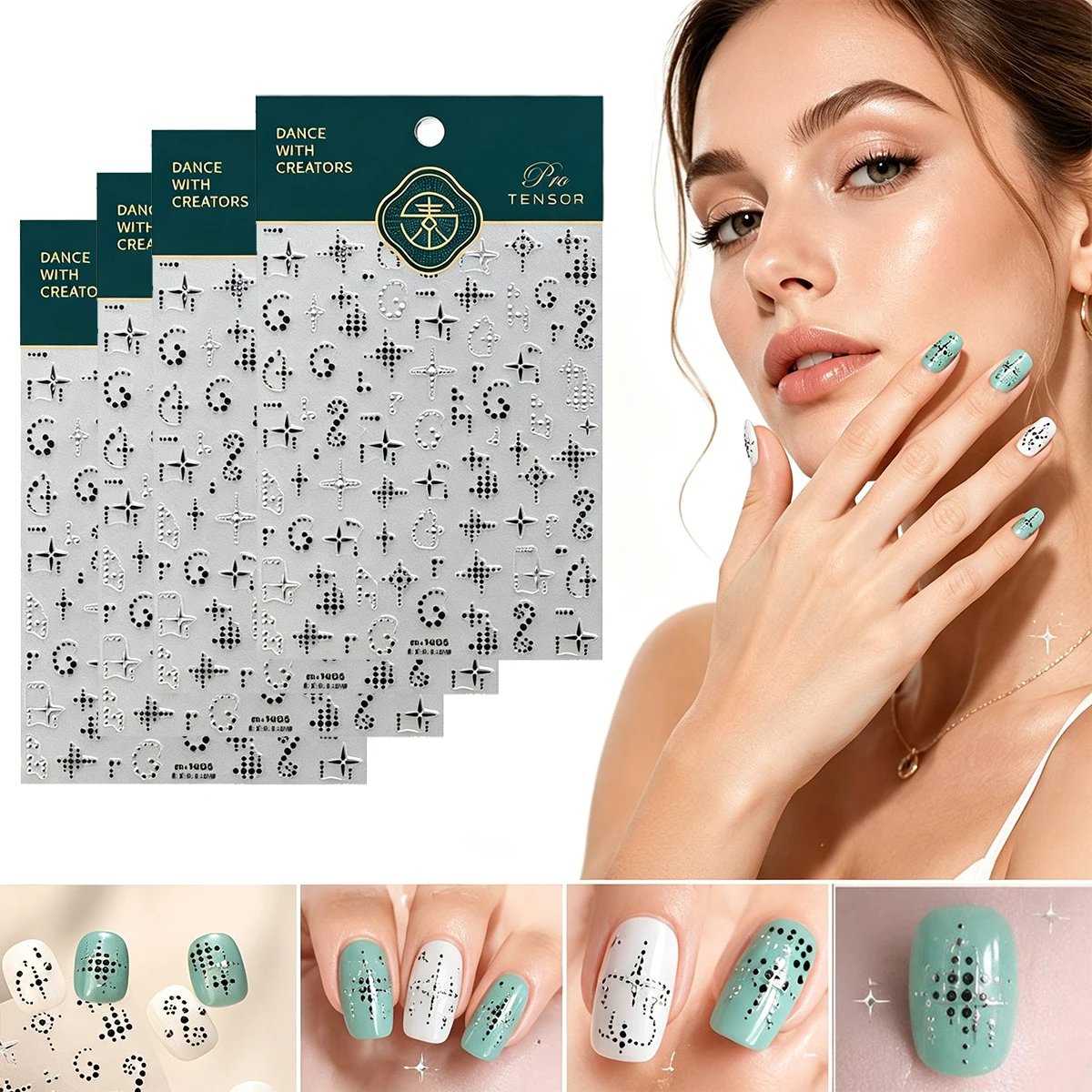 Polka Dot Nail Art Stickers Gold Silver Star Nail Charms Stickers 5D ...